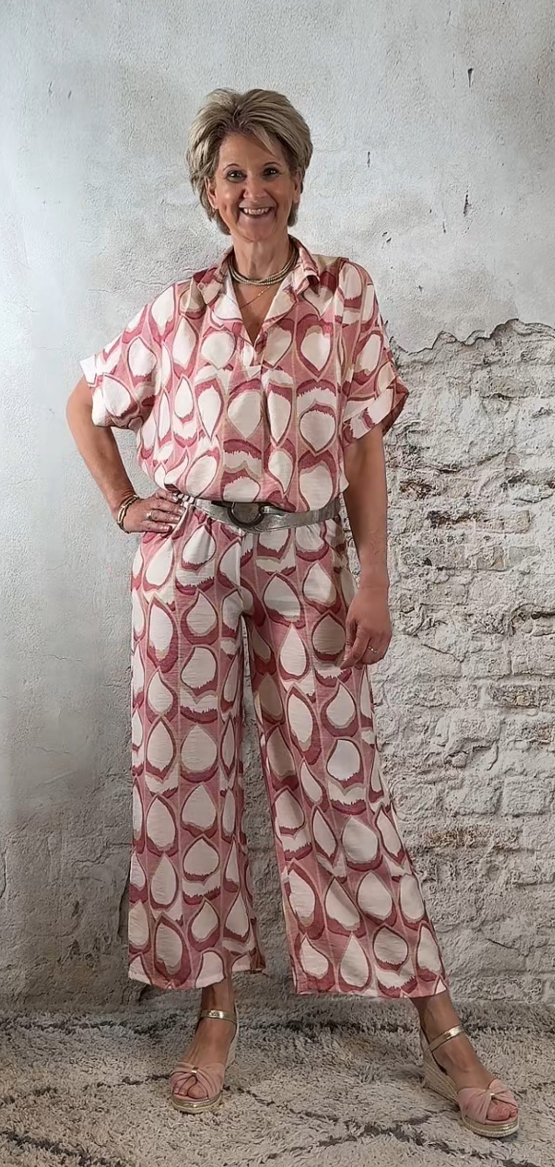 Viscose Broek Druppel Oudroze – Linnenlook – One Size (34-38)